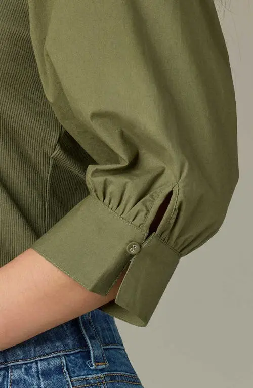 Wit & Wisdom Mixed Media Puff Sleeve Top - Celadon