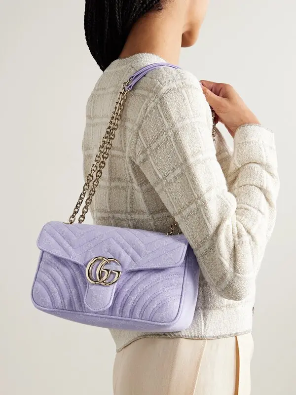 gucci GGマーモント　パープル Gucci Luxury Handbag GG Maramont Purple Velours Chain Shoulder Bag