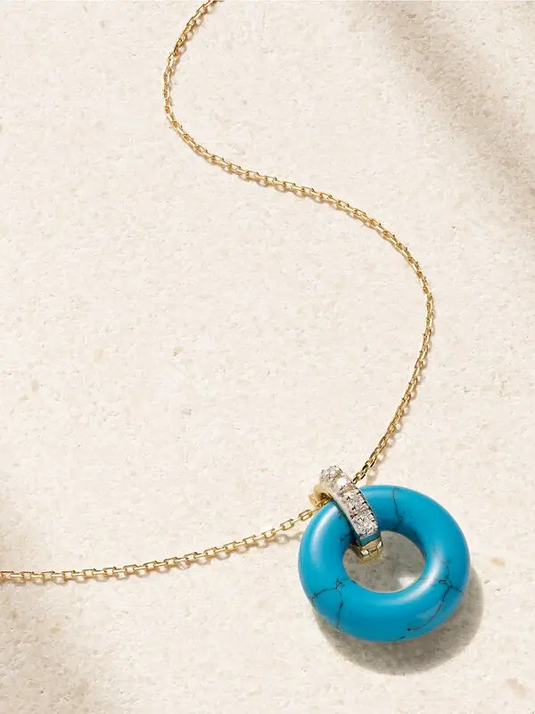 Mateo Donut Turquoise And Diamond Pendant Necklace - Gold