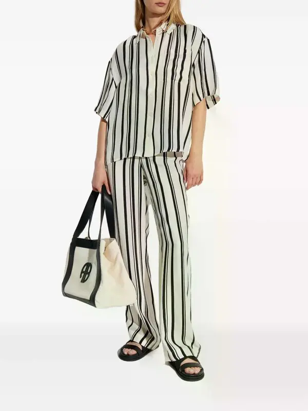 ANINE BING Striped Short-sleeve Shirt - Neutrals