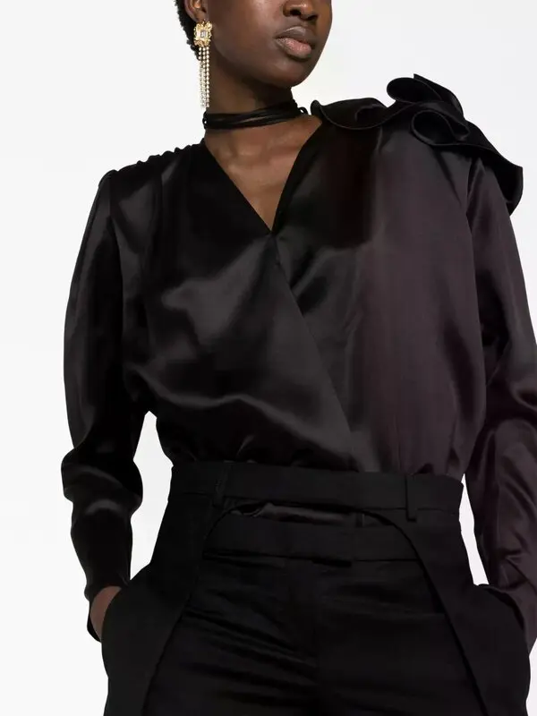 Magda Butrym Detachable Floral-appliqué Silk Blouse - Black