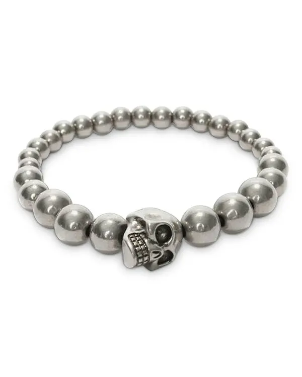 Alexander McQueen Skull And Bead Stretch Bracelet - Silver