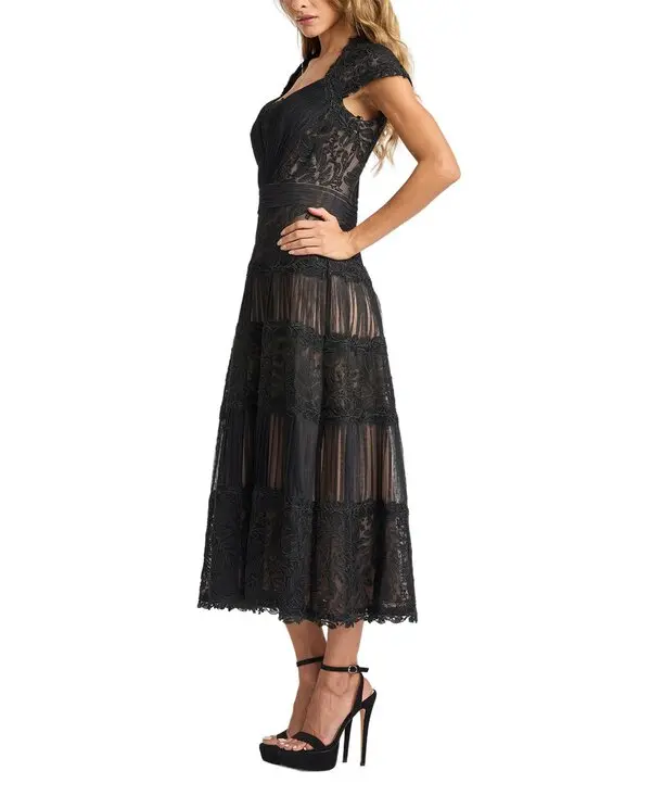 Tadashi Shoji Boette Lace Tea-length Dress - Black/nude