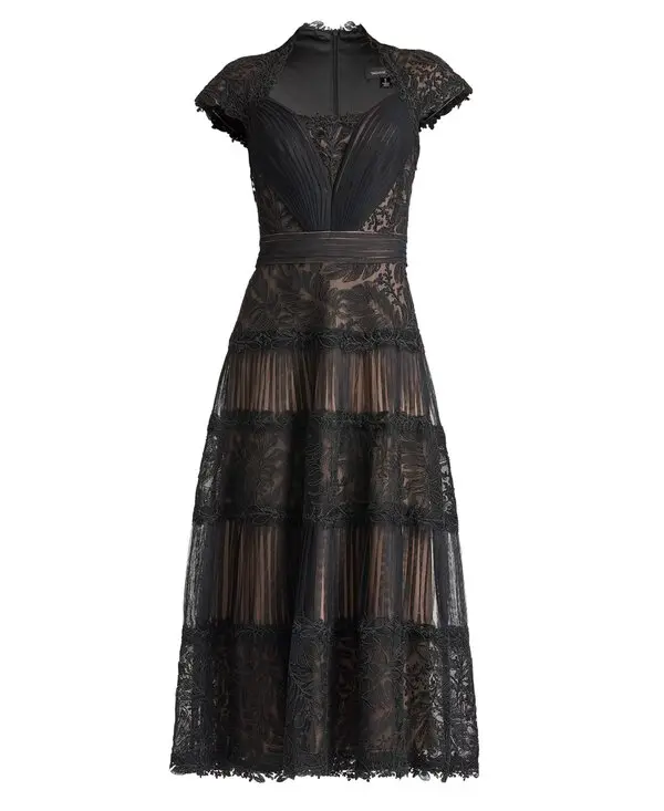 Tadashi Shoji Boette Lace Tea-length Dress - Black/nude