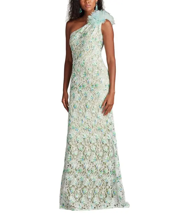 Tadashi Shoji Kahli 3d Floral Embroidered Gown - Green