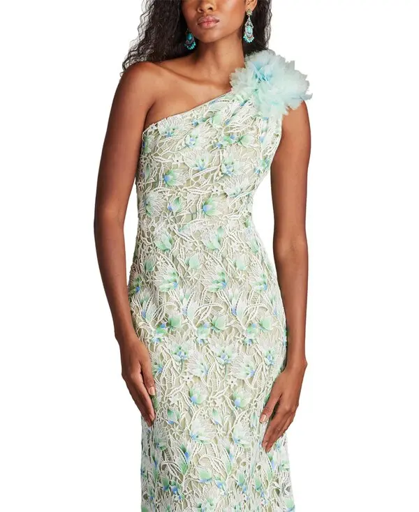 Tadashi Shoji Kahli 3d Floral Embroidered Gown - Green