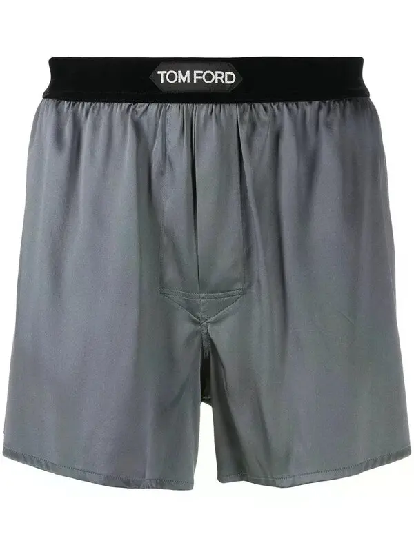 TOM FORD Logo-waistband Silk-blend Boxer Shorts - Grey
