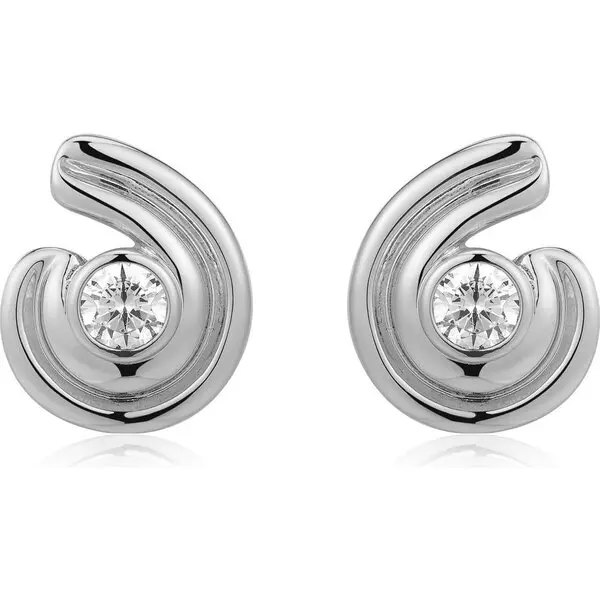 LUV AJ Wave Bezel Cubic Zirconia Twisted Stud Earrings - Silver