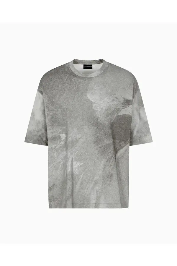 Emporio Armani Asv Printed-jersey T-shirt With Oversized Eagle - Natural