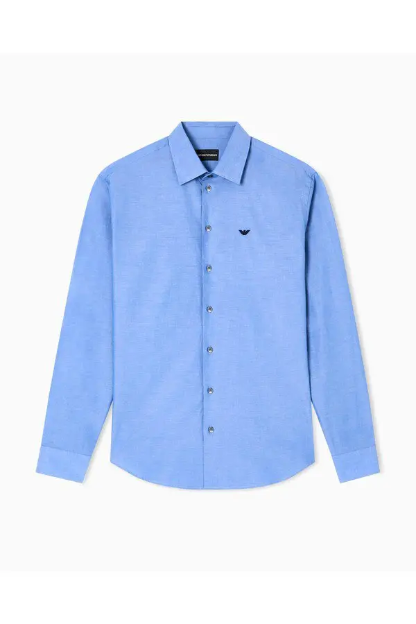 Emporio Armani Cotton Chambray Shirt - Blue | Editorialist