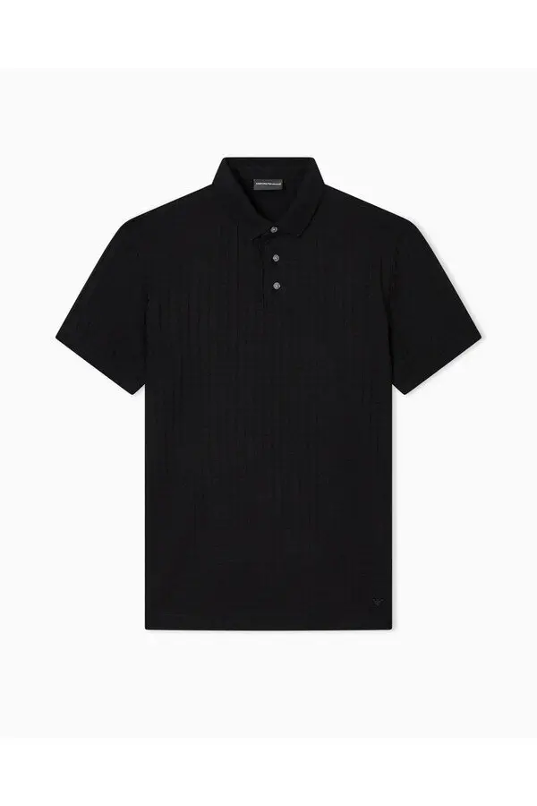 Emporio Armani Jacquard Jersey Polo Shirt - Black