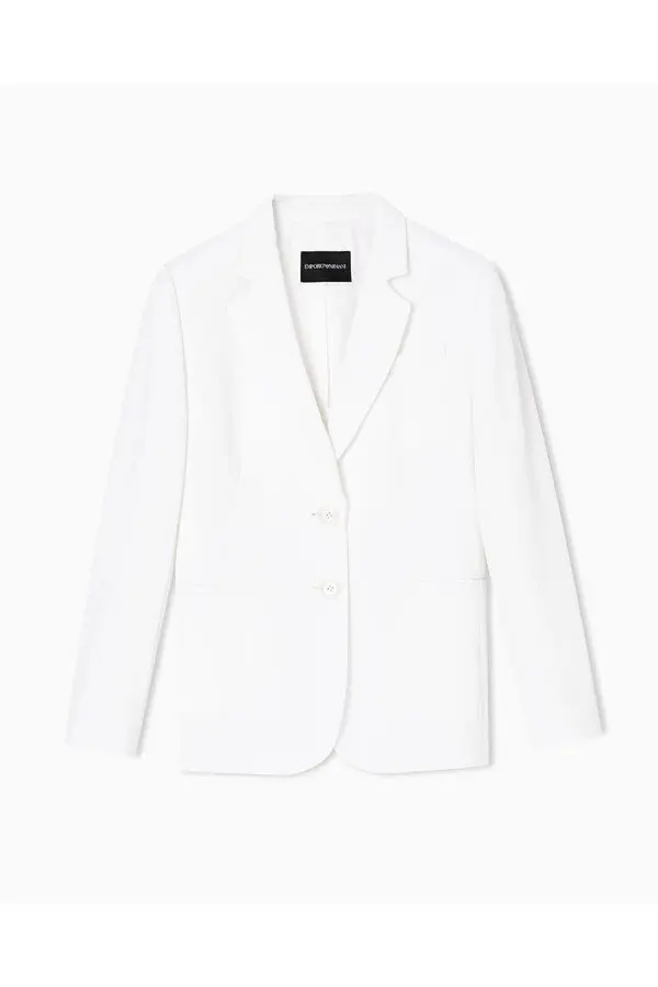 Emporio Armani Single-breasted Blazer In Waffle Weave Technical Fabric - White