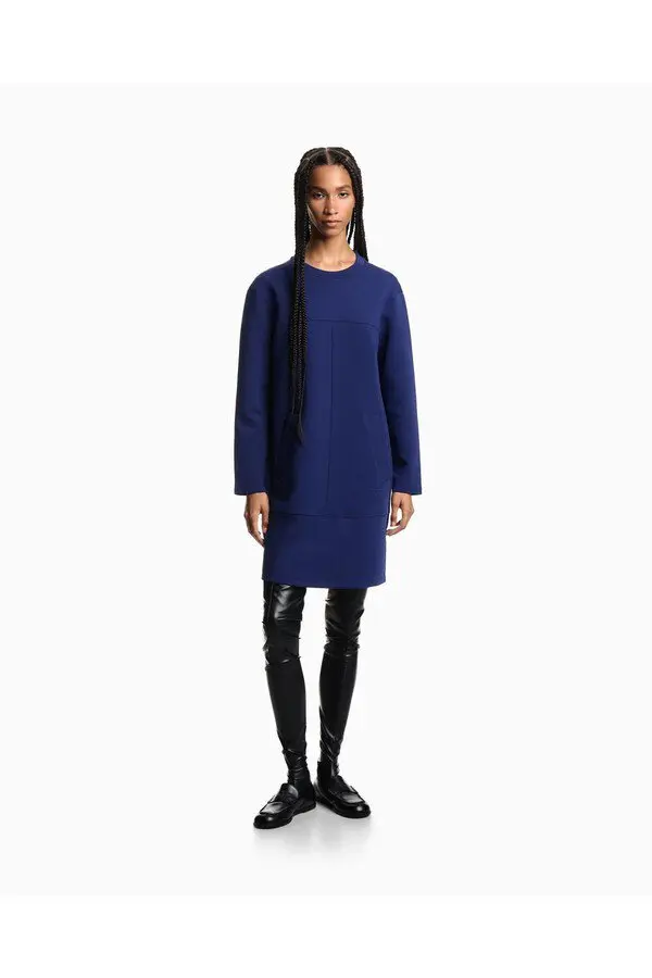 Emporio Armani Double Jersey Crew-Neck Dress - Blue - 50% Off | Editorialist