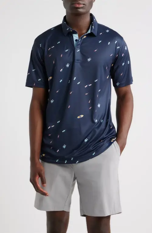 SWANNIES Macintyre Yacht Print Performance Golf Polo - Navy