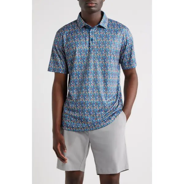 SWANNIES O'leary Bobber Print Performance Golf Polo - Blue