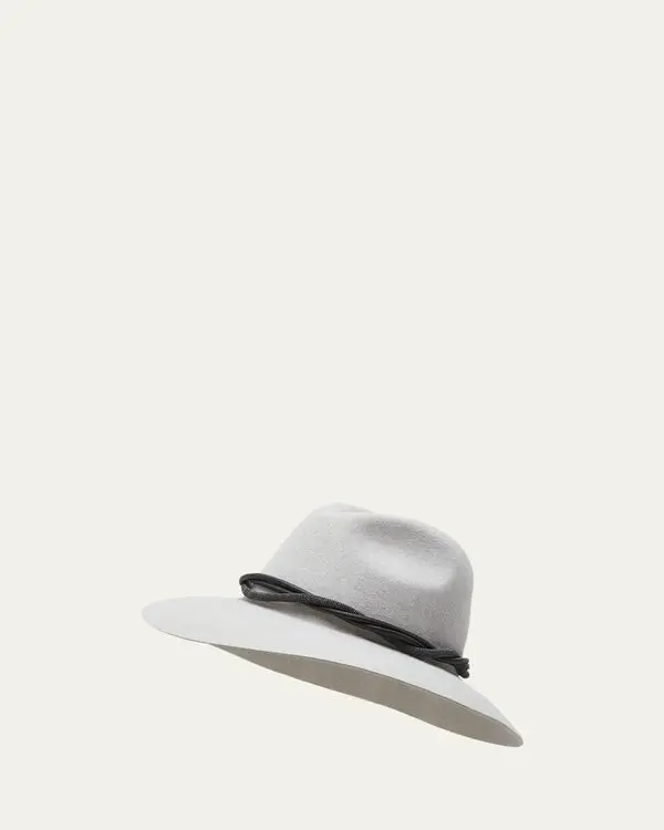 Brunello Cucinelli Rabbit Felt Fedora Hat With Monili Trim - Oyster