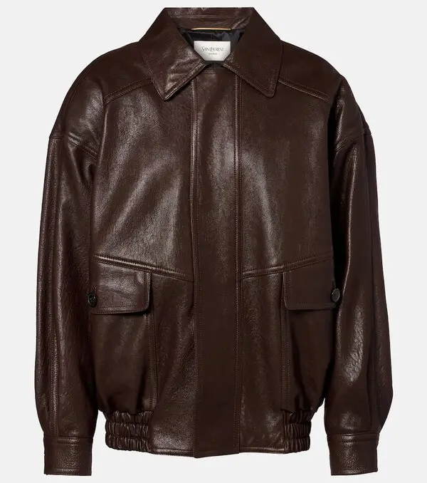 Saint Laurent Leather Bomber Jacket - Brown