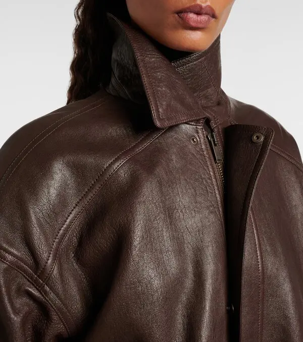 Saint Laurent Leather Bomber Jacket - Brown
