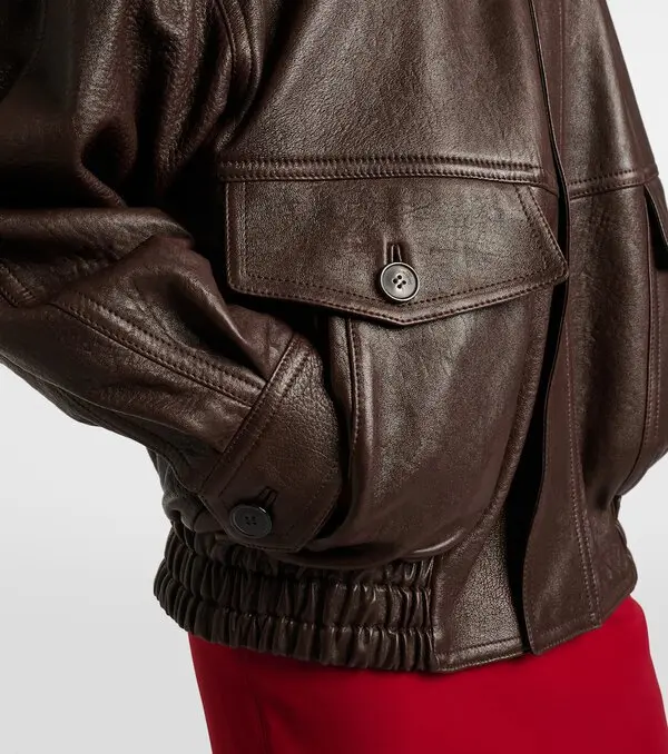 Saint Laurent Leather Bomber Jacket - Brown