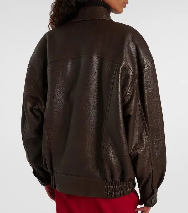 Saint Laurent Leather Bomber Jacket - Brown