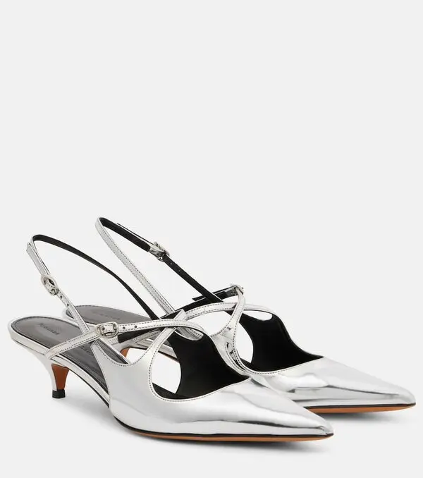 Proenza Schouler Slash 40 Mirrored Leather Slingback Pumps - Silver