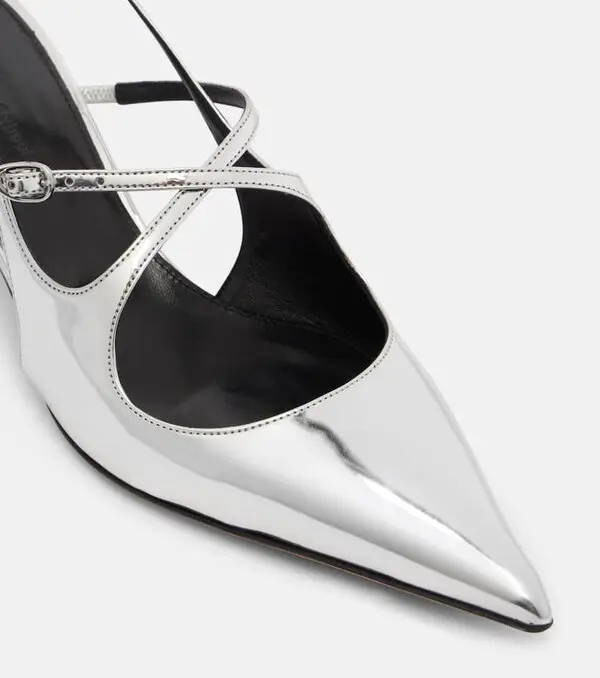 Proenza Schouler Slash 40 Mirrored Leather Slingback Pumps - Silver