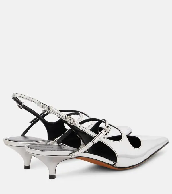 Proenza Schouler Slash 40 Mirrored Leather Slingback Pumps - Silver