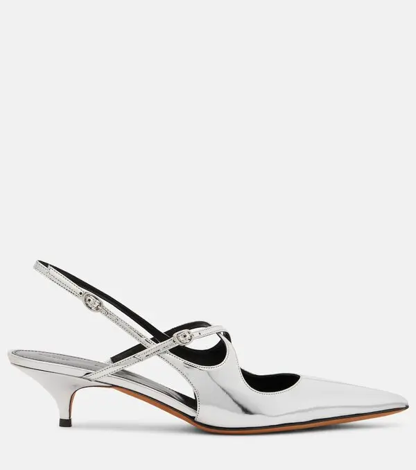 Proenza Schouler Slash 40 Mirrored Leather Slingback Pumps - Silver