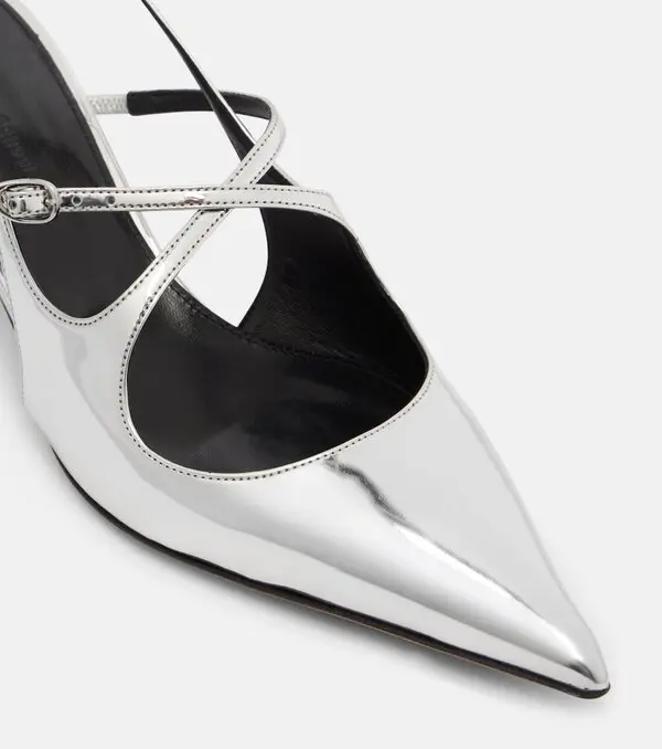 Proenza Schouler Slash 40 Mirrored Leather Slingback Pumps - Silver
