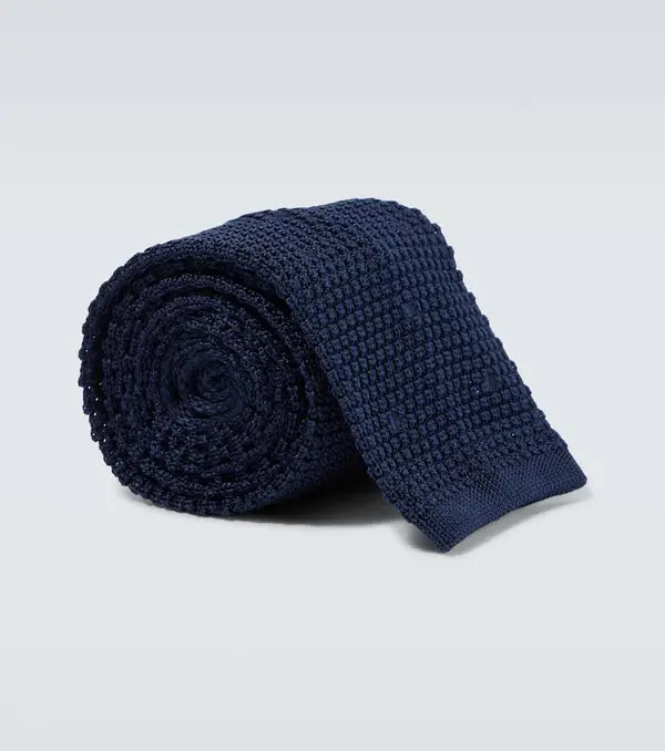 TOM FORD Waffle-knit Silk Neck Tie - Blue