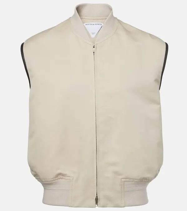 Bottega Veneta Leather-trimmed Cotton And Silk Vest - Beige