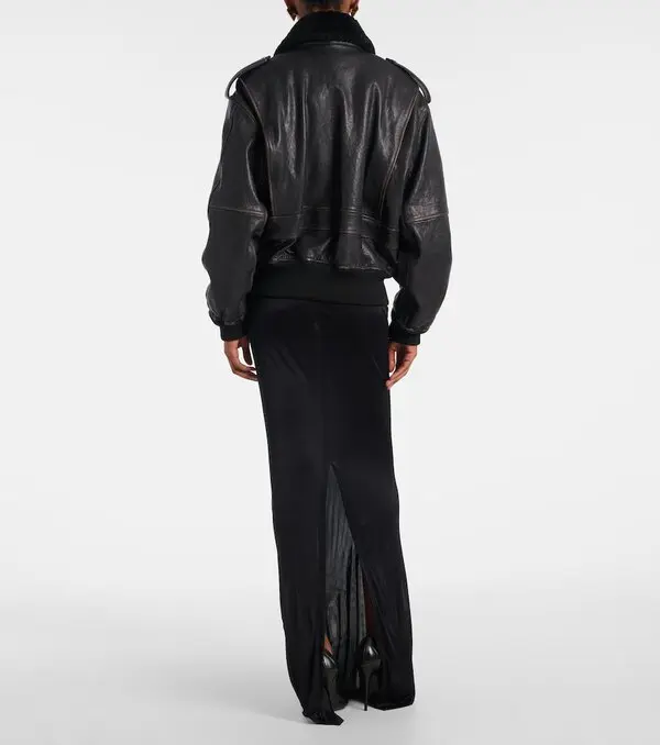 Saint Laurent Shearling-trimmed Leather Jacket - Black