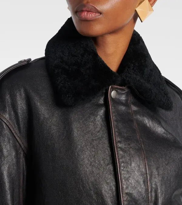 Saint Laurent Shearling-trimmed Leather Jacket - Black