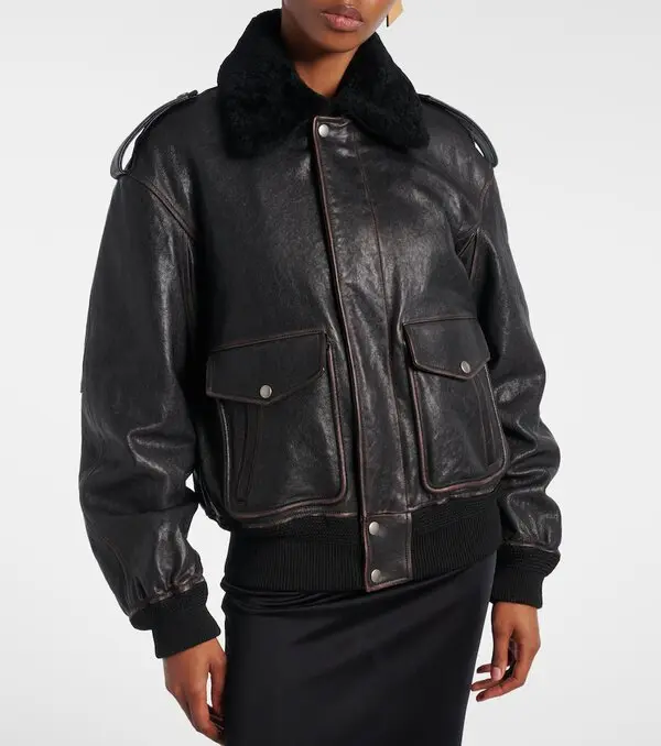 Saint Laurent Shearling-trimmed Leather Jacket - Black