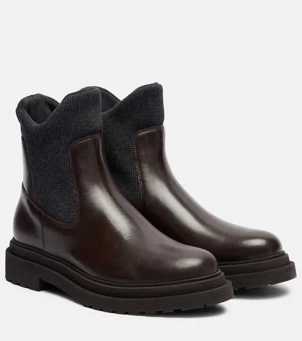 Brunello Cucinelli Leather Sock Boots - Brown