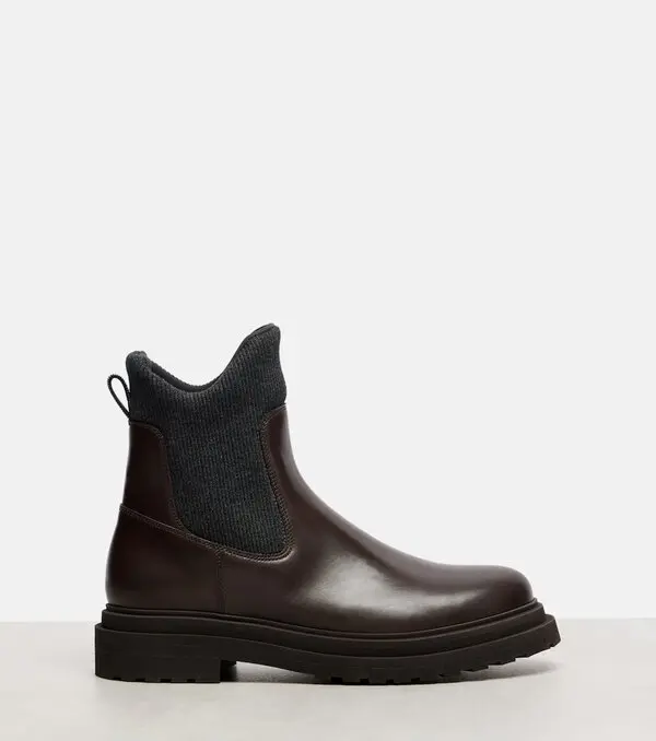 Brunello Cucinelli Leather Sock Boots