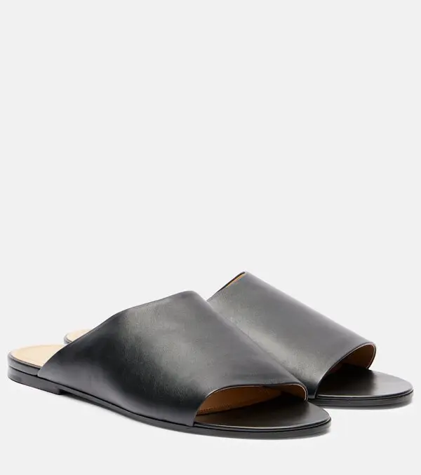 THE ROW Signum Leather Slides - Black