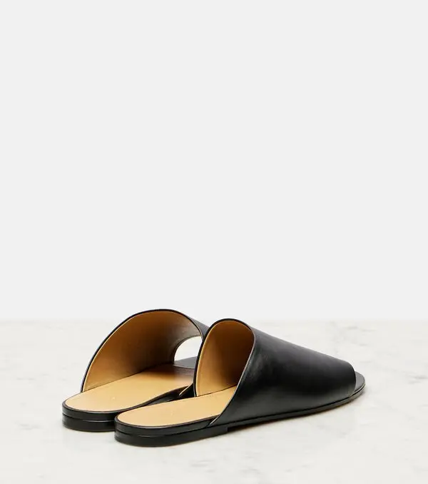 THE ROW Signum Leather Slides - Black