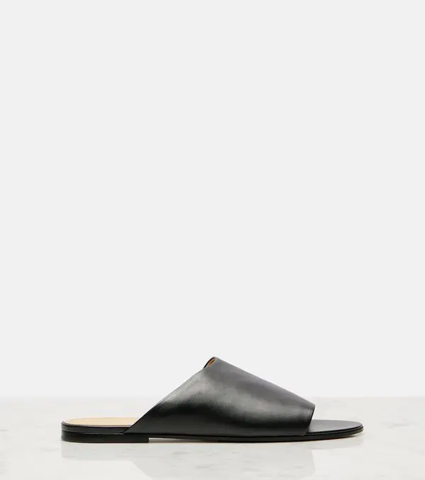 THE ROW Signum Leather Slides - Black