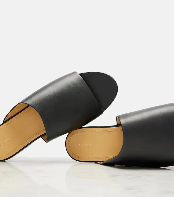THE ROW Signum Leather Slides - Black