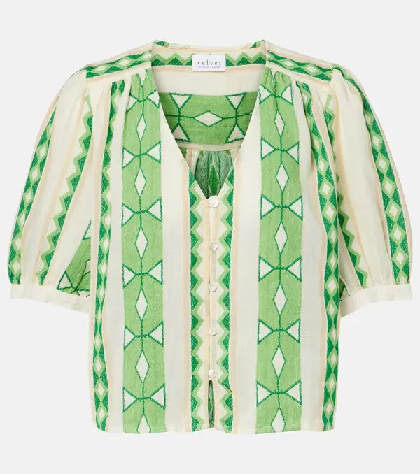 Velvet By Graham & Spencer Marissa Cotton Jacquard Blouse - Green