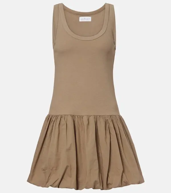 Velvet By Graham & Spencer Isla Cotton-blend Poplin Minidress - Brown