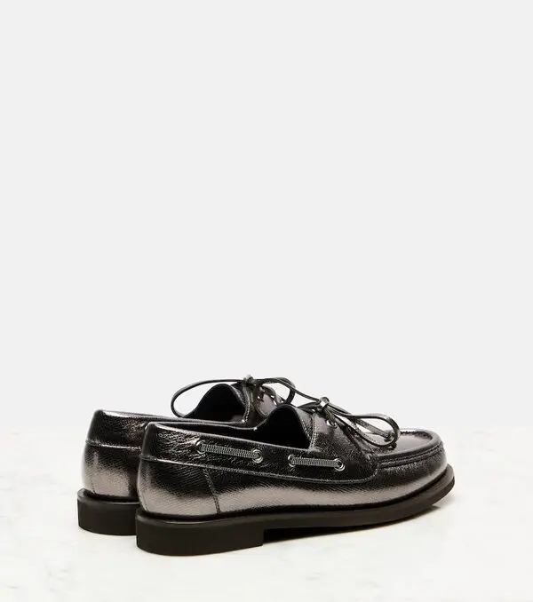 Brunello Cucinelli Monili Metallic Leather Boat Shoes