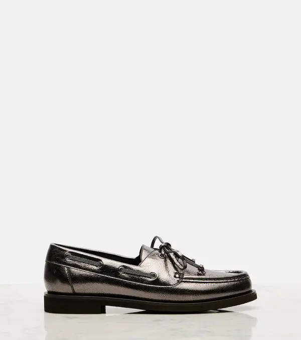 Brunello Cucinelli Monili Metallic Leather Boat Shoes