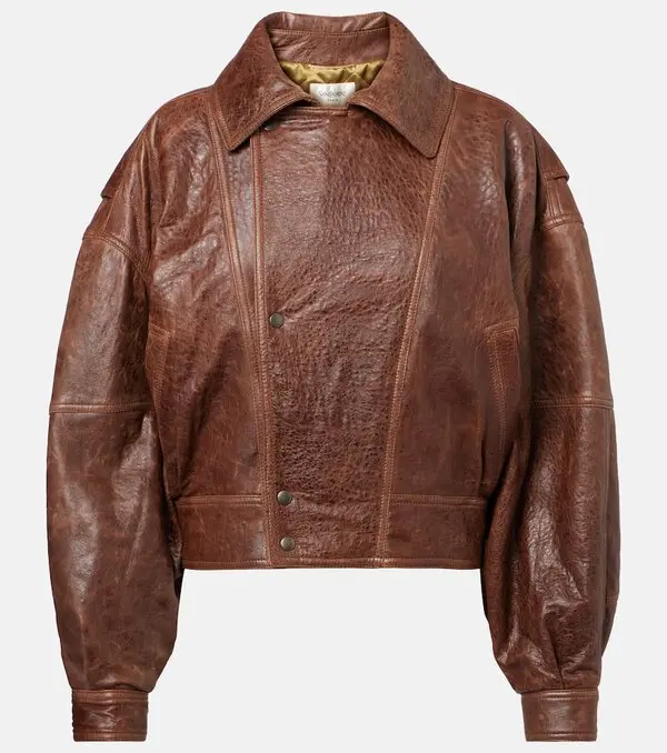 Saint Laurent Double-breasted Leather Bomber Jacket - Brown