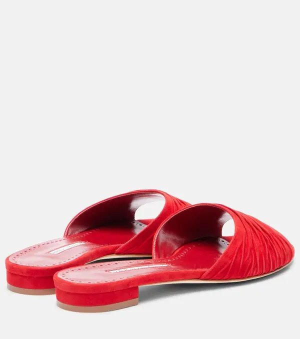 Manolo Blahnik Piruaflat Gathe Suede Slides - Red