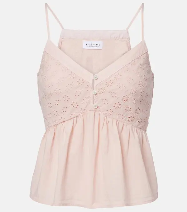 Velvet By Graham & Spencer Aliah Embroidered Cotton Poplin Top - Pink