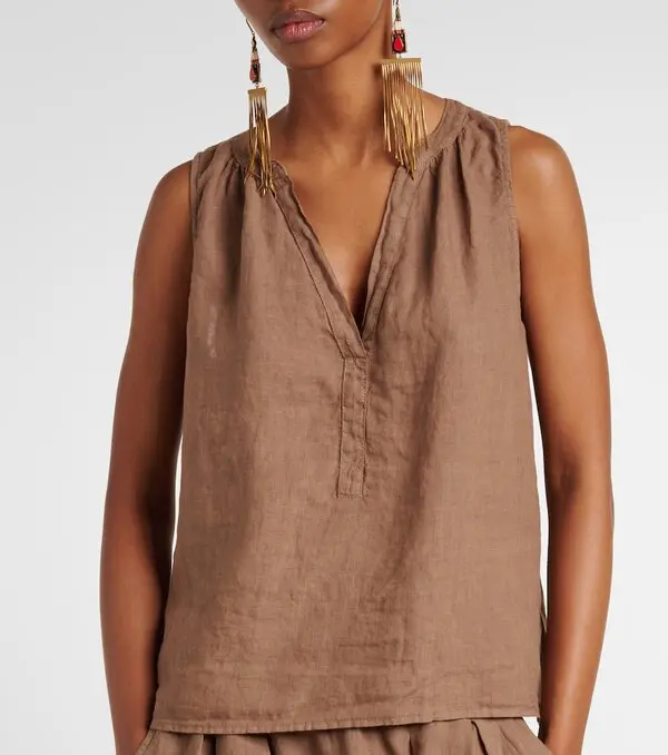 Velvet By Graham & Spencer Tacy Linen Top - Brown