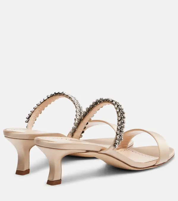 Manolo Blahnik Kifasan Embellished Satin Mules - Beige