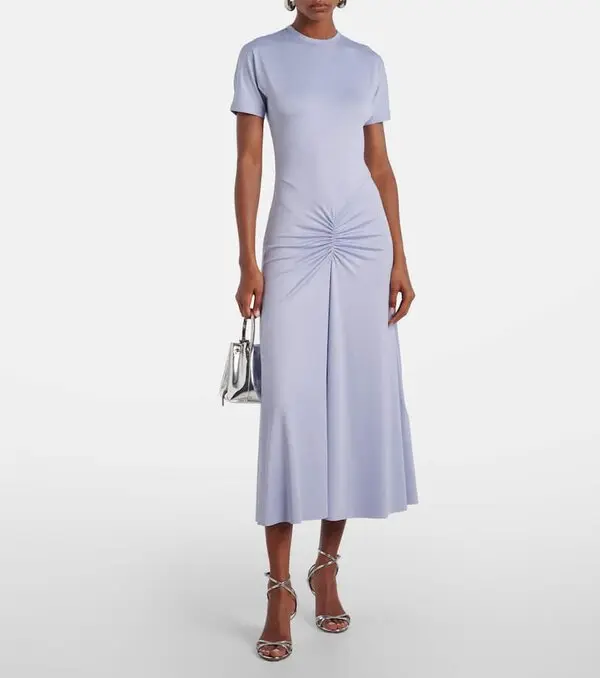 Victoria Beckham Gathered Jersey Midi Dress - Blue - 30% Off | Editorialist